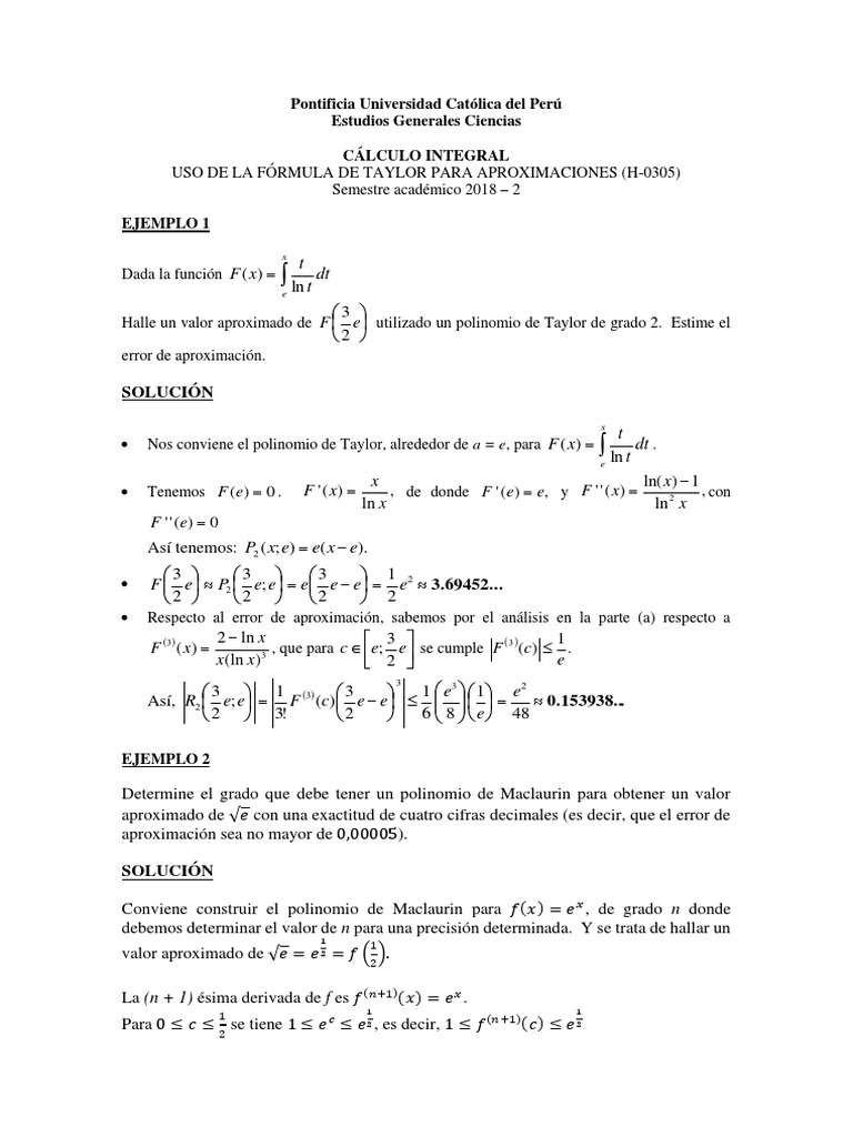 8 Ejemplos Uso de La Formula de Taylor | PDF | Integral | Análisis numérico