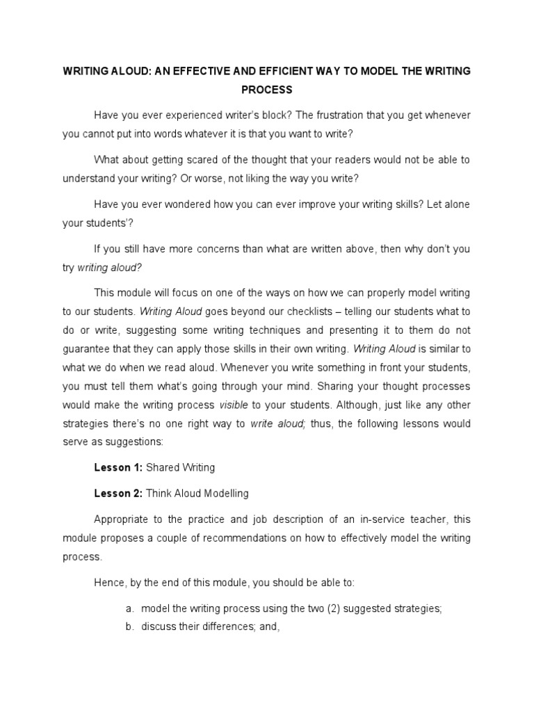 Writing Aloud: An Effective and Efficient Way To Model The Writing ...