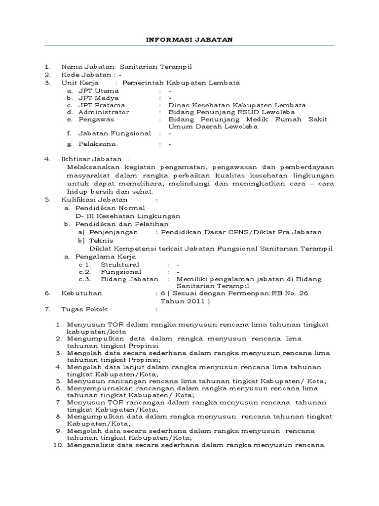 Uraian Tugas Sanitarian Terampil | PDF | Ilmu Sosial