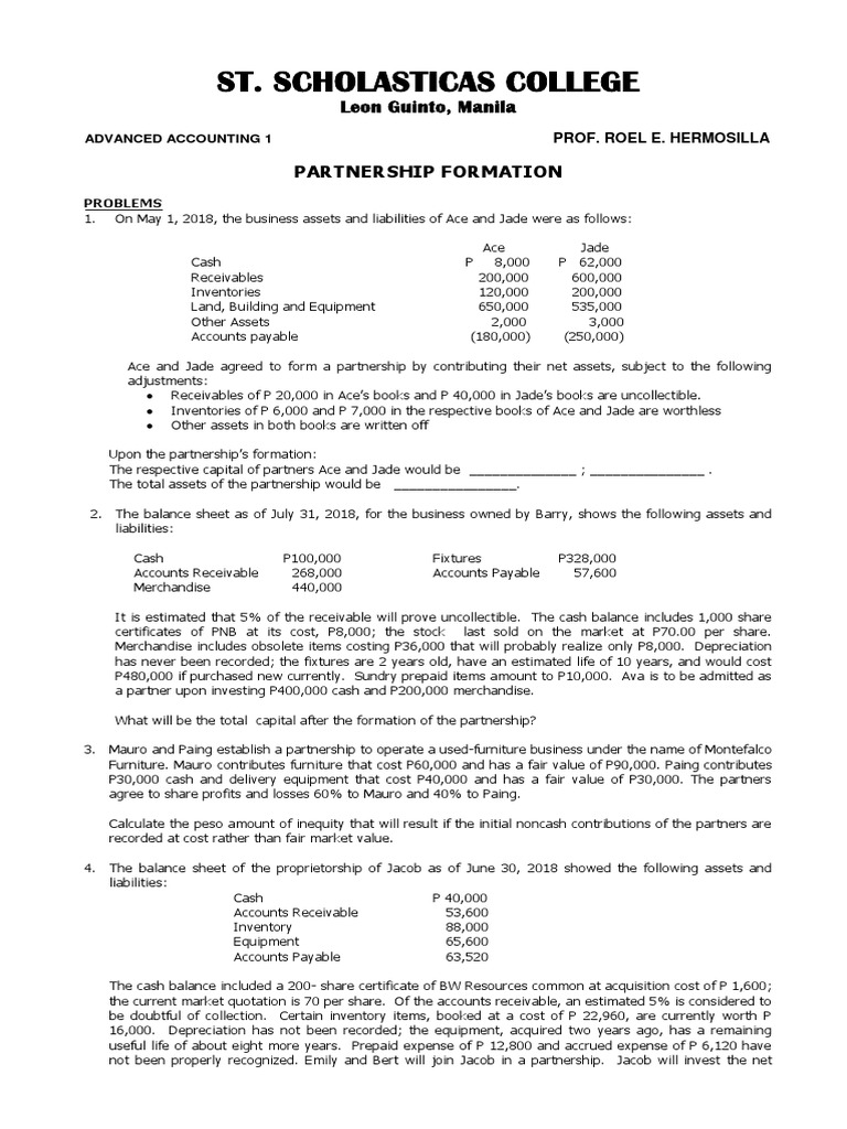 Partnership Formation Problems Solved | PDF | Balance Sheet | Partnership