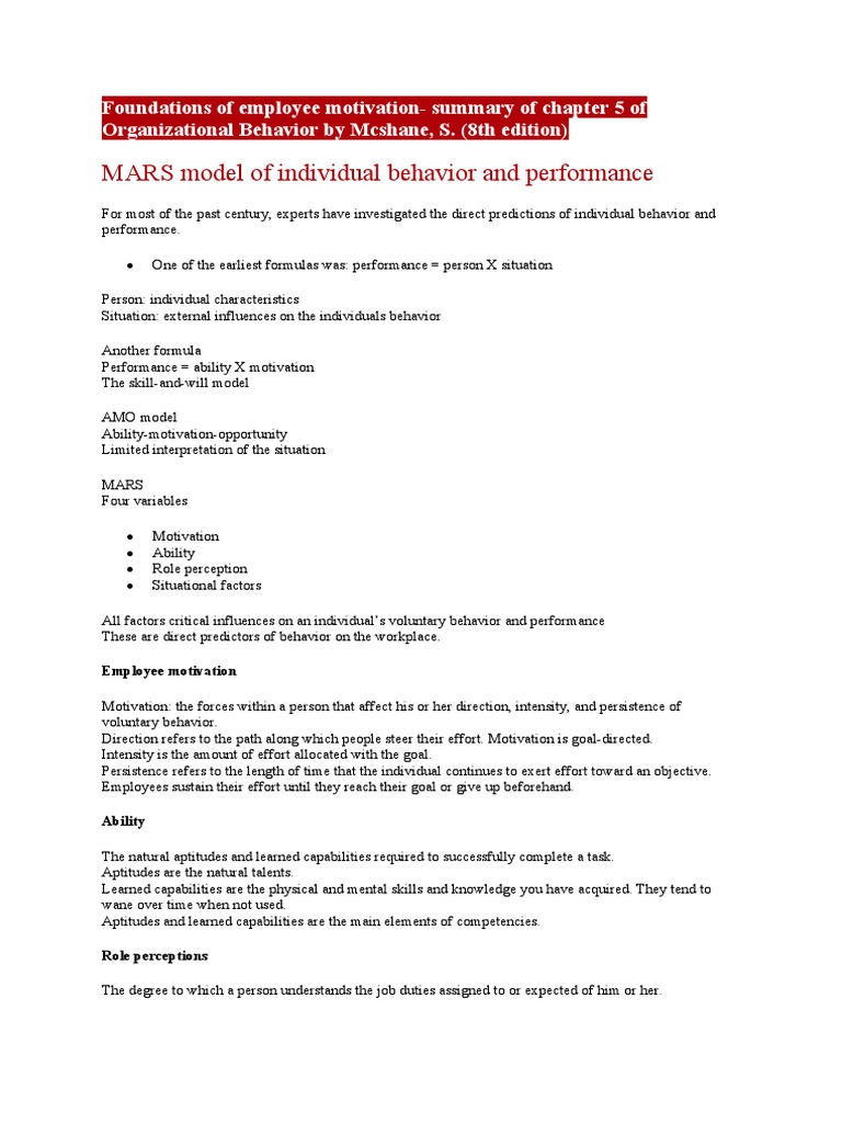MARS Model of Individual Behavior and Performance | PDF | Motivation ...