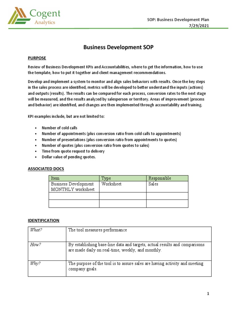 Business Development SOP: Purpose | Download Free PDF | Sales ...