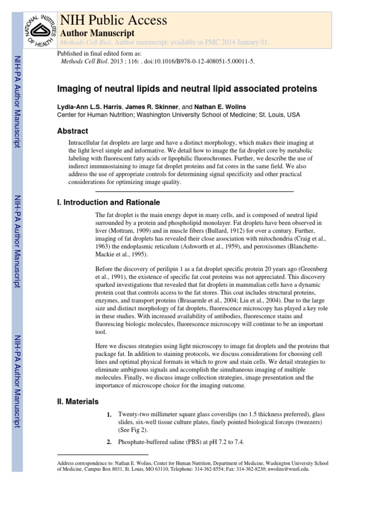 Imaging of Neutral Lipids and Neutral Lipid Associated Proteins | PDF ...