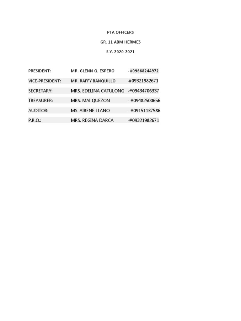 Pta Officers | PDF