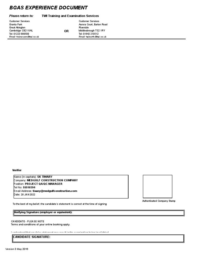 BGAS Experience Form (May 16) . | PDF | Business Process