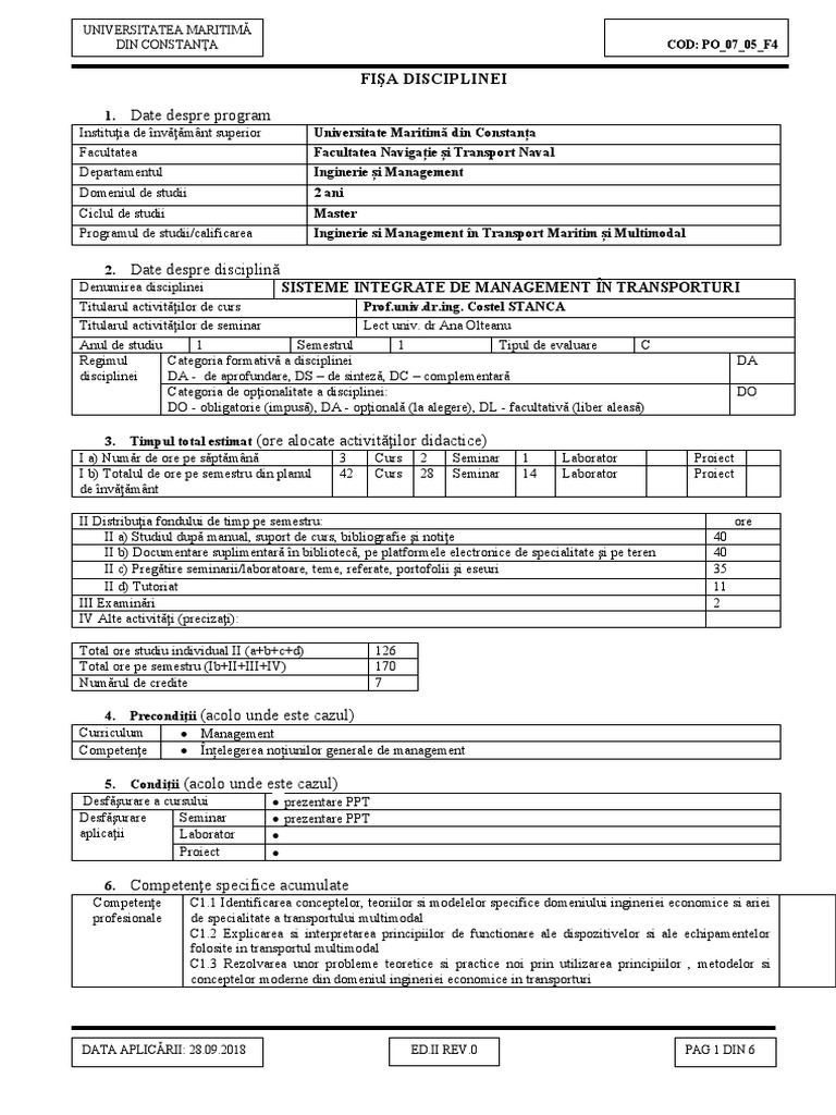 FD MM51 Sem 1 - SIMT Format Nou | PDF