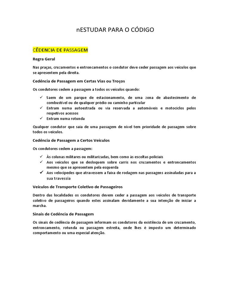 Codigo de Estrada | PDF | Tráfego | Rodovia de acesso controlado