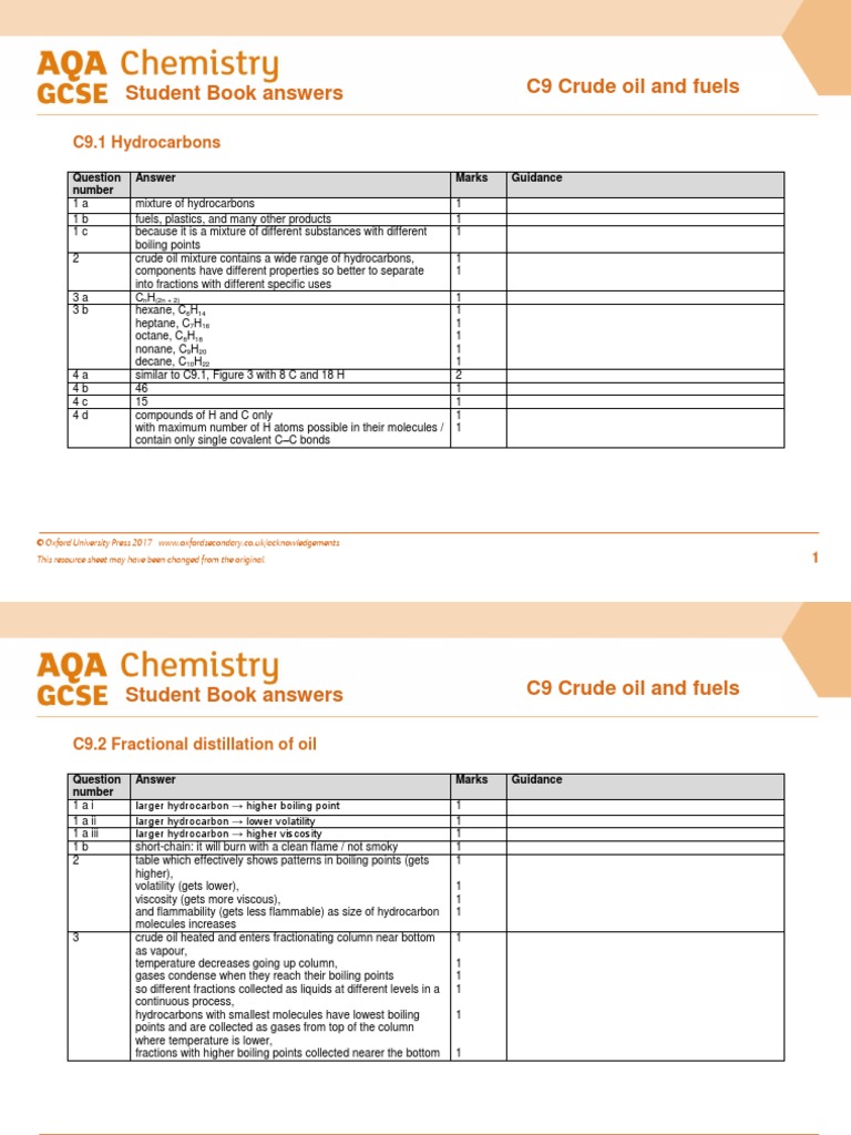 C9 Crude Oil and Fuels Student Book Answers | PDF | Hydrocarbons | Oil