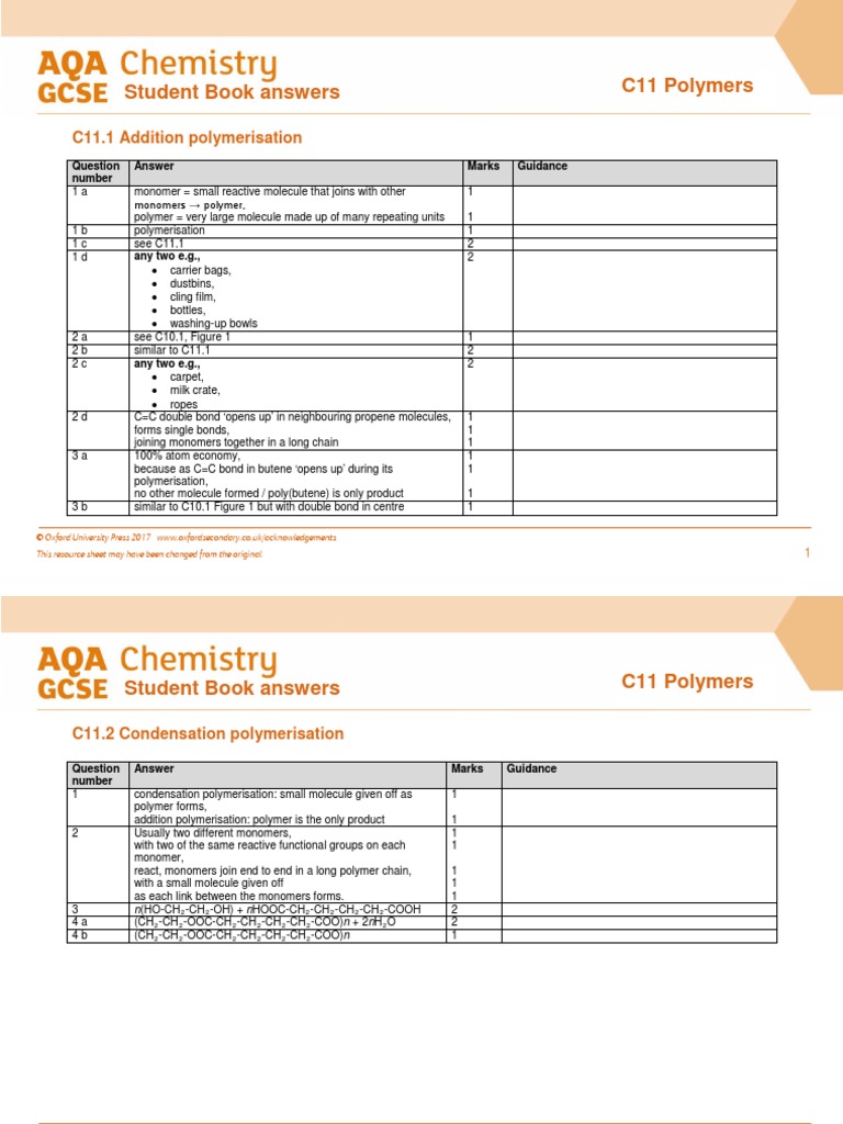 AQA GCSE Chem End of Topic C11 | PDF | Polymerization | Polymers