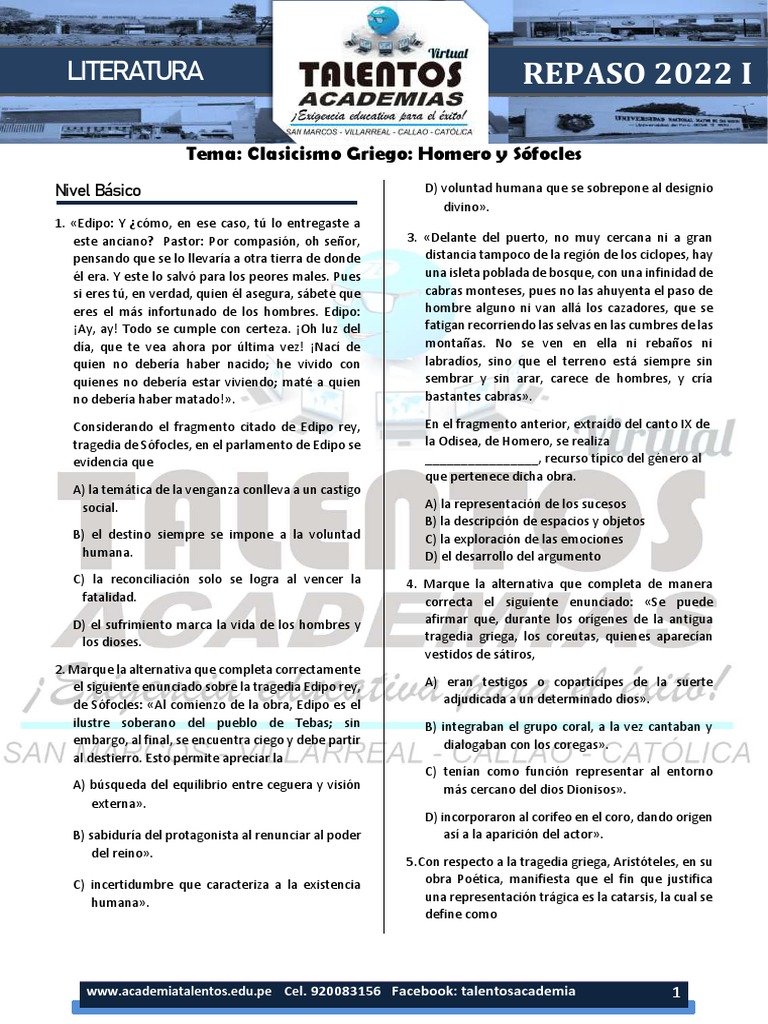 Clasicismo Griego: Homero y Sófocles | PDF | Odiseo | Tragedia griega