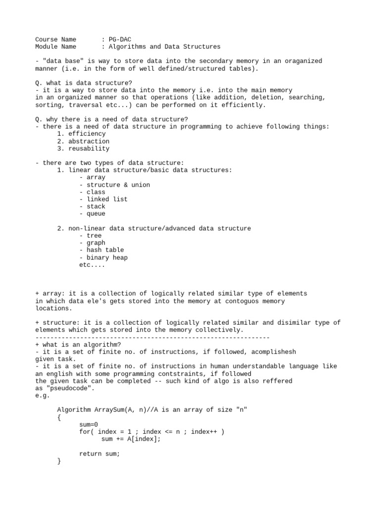 Data Structure Notes | PDF | Queue (Abstract Data Type) | Time Complexity Data Structure Notes | PDF | Queue (Abstract Data Type) | Time Complexity