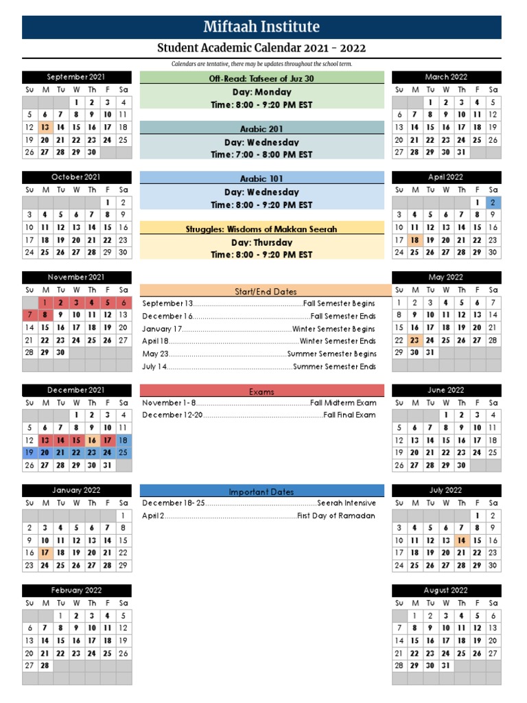 Miftaah Online 2021-2022 Calendar | PDF | Academic Term | Public Services