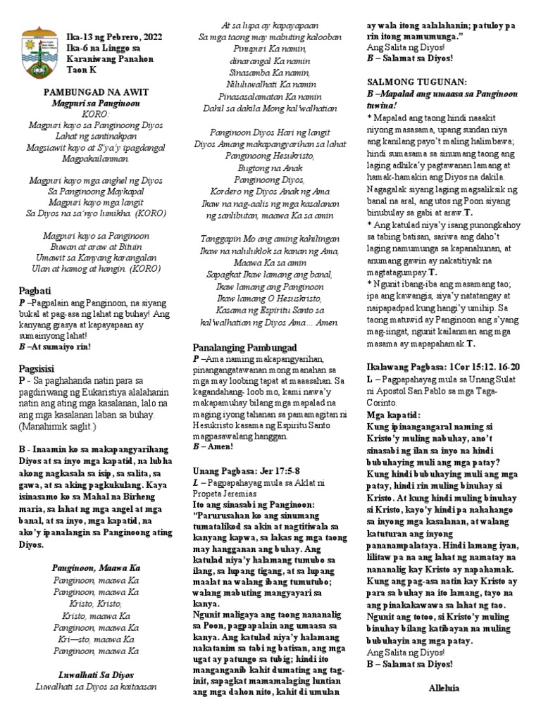 Missalette Feb 13 22 - 3 Columns | PDF