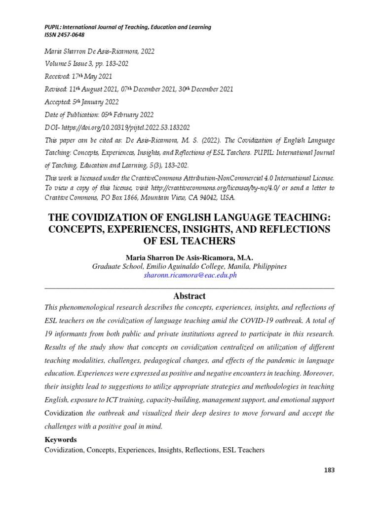 The Covidization of English Language Teaching: Concepts, Experiences, Insights, and Reflections ...