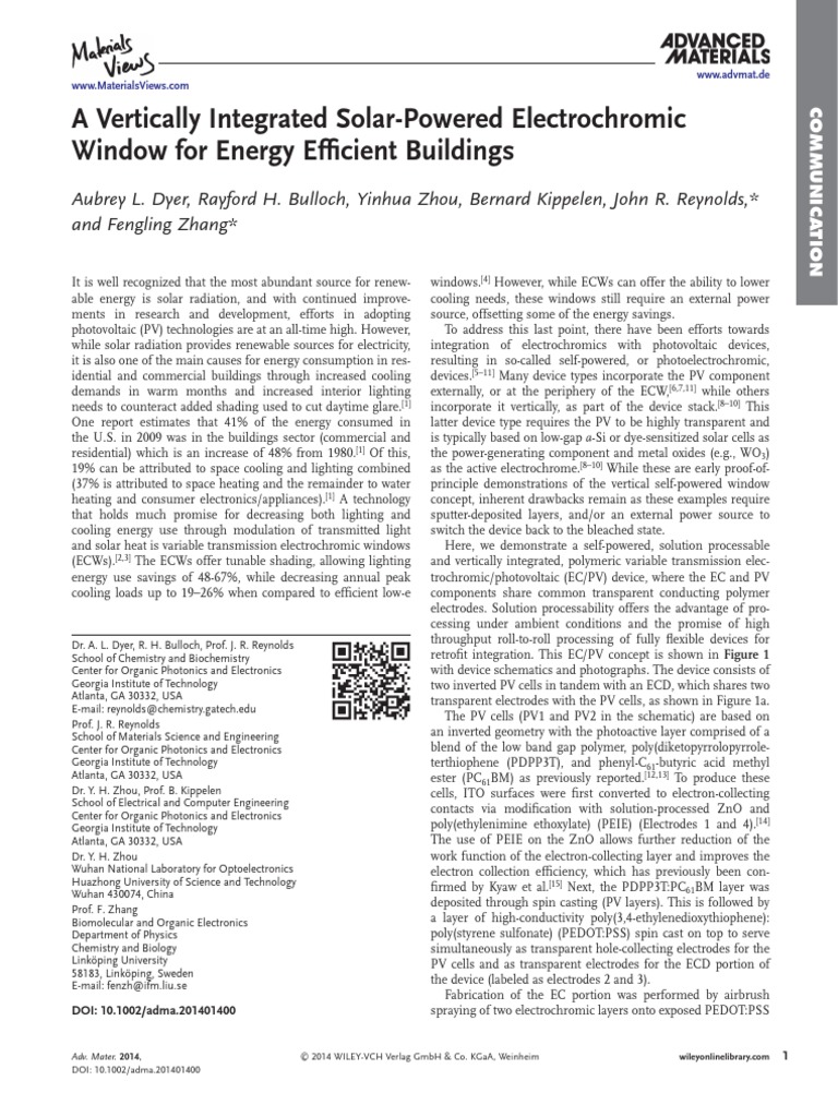A Vertically Integrated SolarPowered Electrochromic Window For Energy ...
