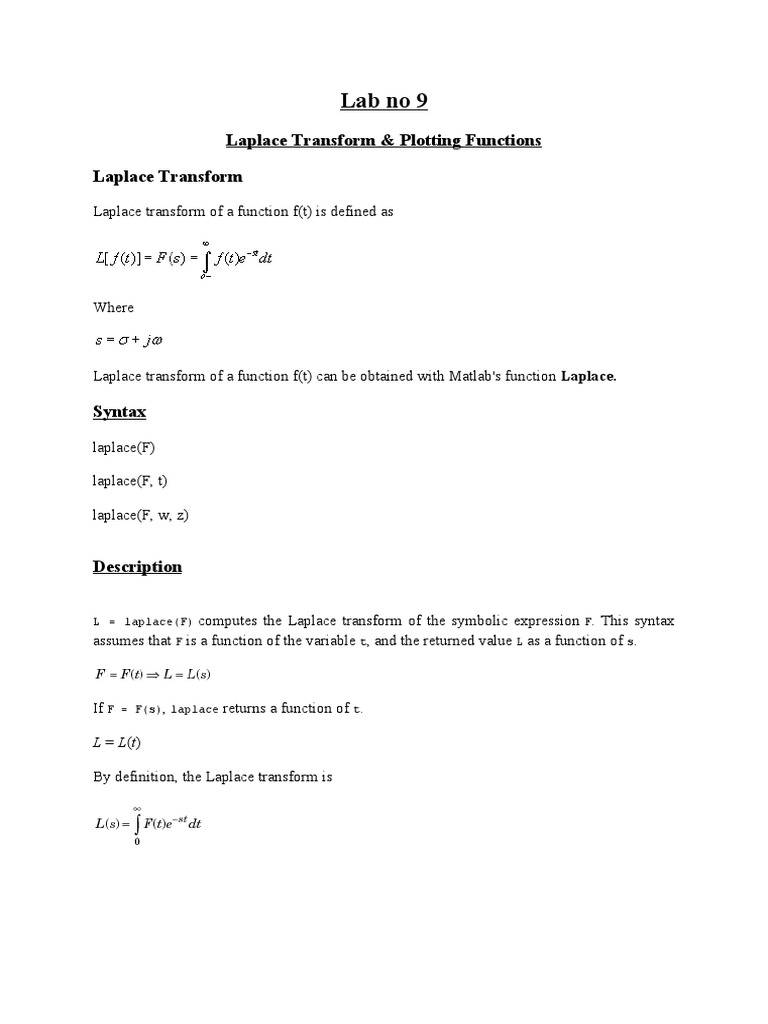 Labno9: Laplace Transform & Plotting Functions Laplace Transform | PDF ...