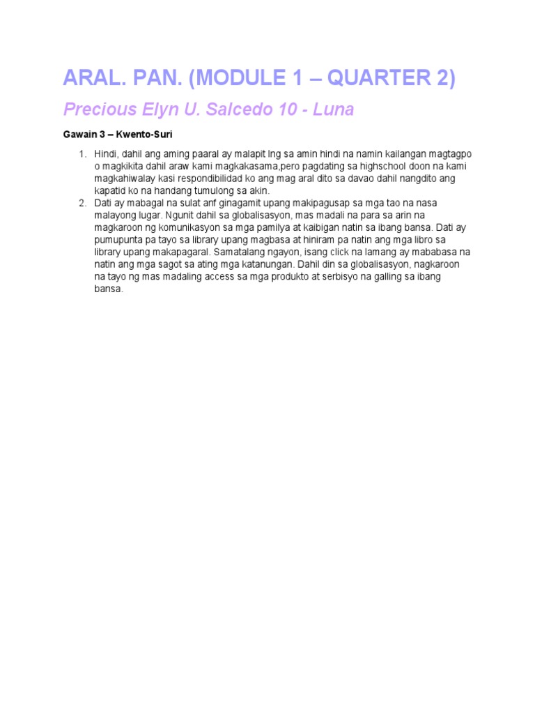 Aral Pan Module 1 - Quarter 2 | PDF