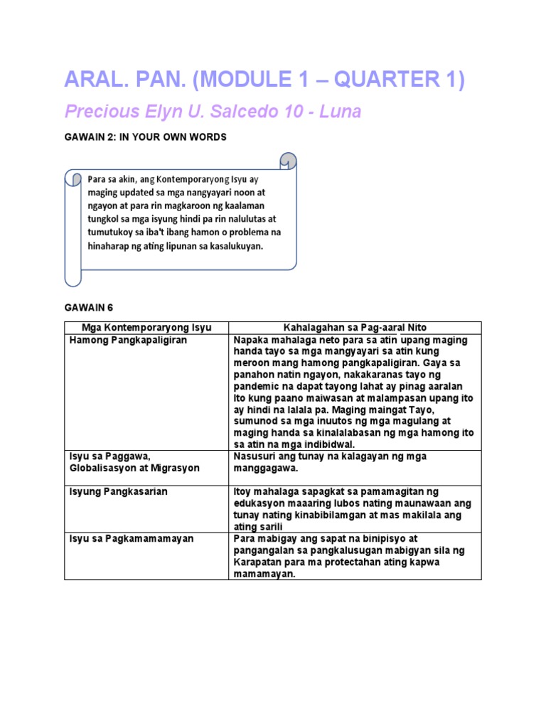 Aral - Pan Module 1 Quarter 1 | PDF