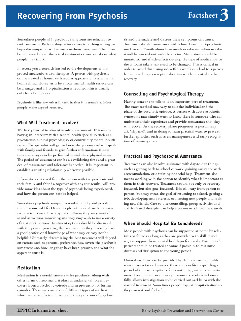 Recovering From Psychosis: Factsheet | PDF | Psychosis | Mental Health
