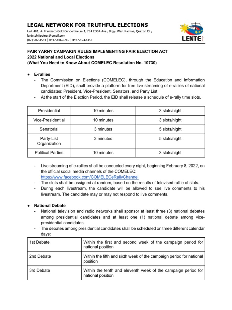 Campaign Rules Implementing Fair Election Act For The 2022 NLE COMELEC ...