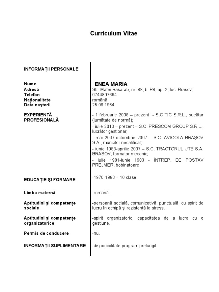 Model de Curriculum Vitae European | PDF