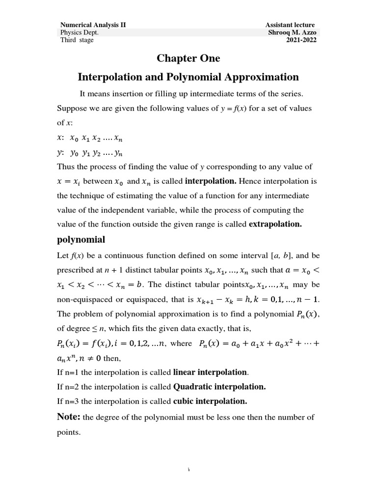 Chapter One Interpolation and Polynomial Approximation | PDF ...