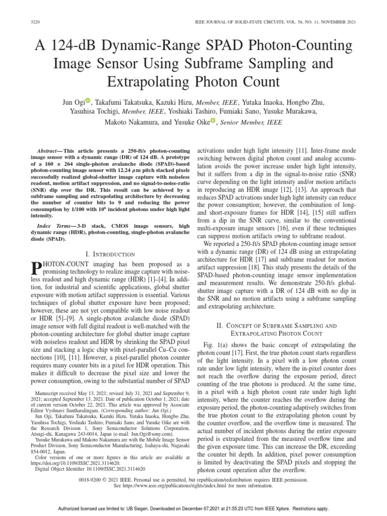 A 124 Db Dynamic Range Spad Photon Counting Image Sensor Using Subframe Sampling And