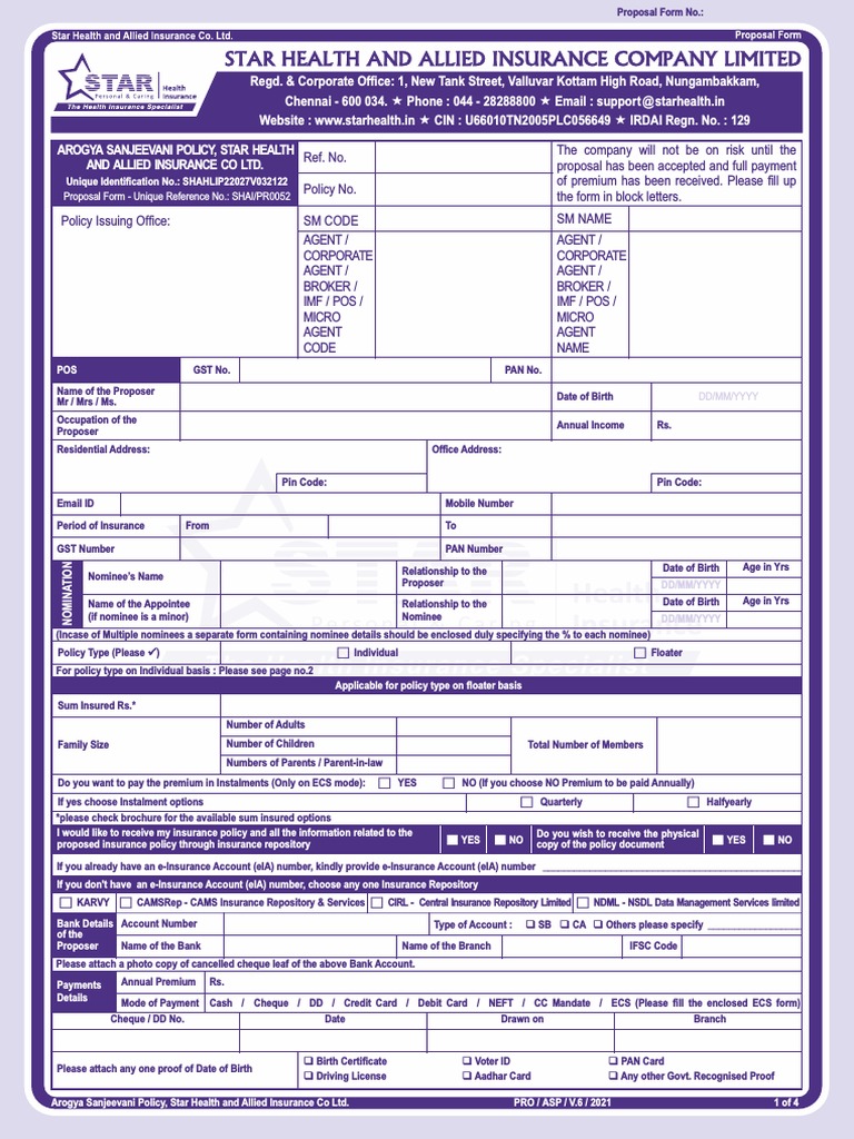Proposal Form Arogya Sanjeevani Policy V 1 Final Web 0204 | PDF ...