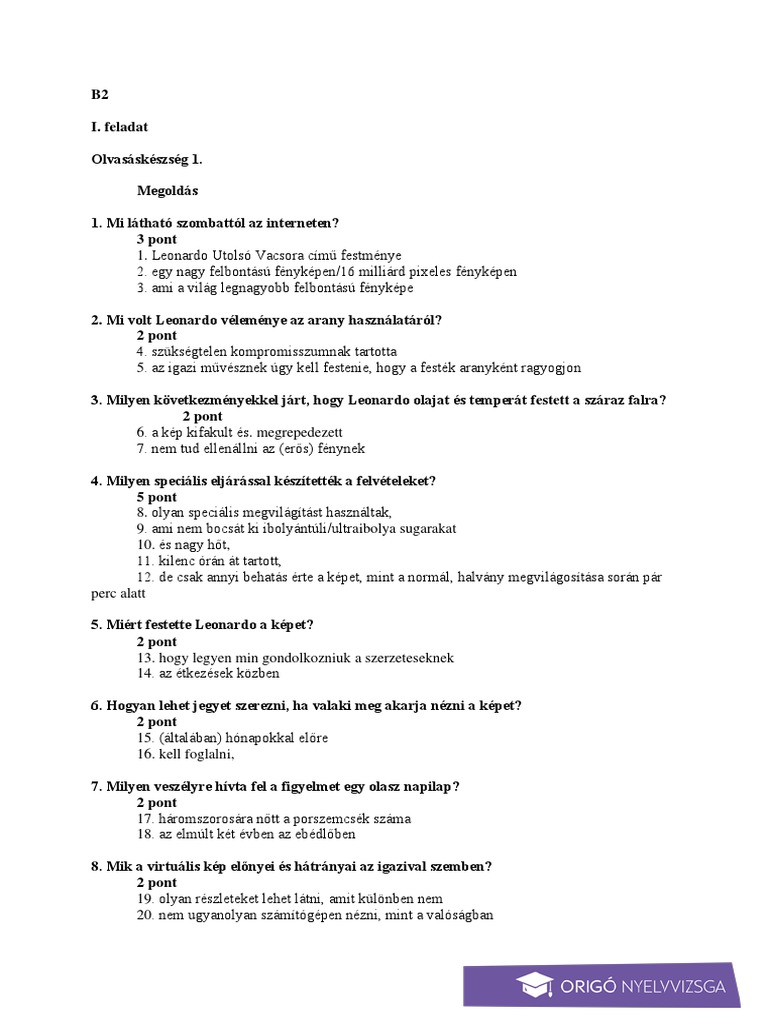 Angol B2 Írásbeli Feladatsor Web Kulcs Jav 2020 0423 | PDF