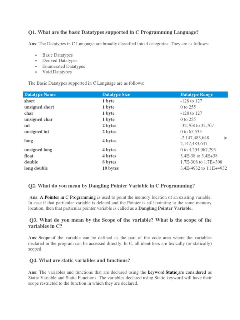 Viva Questions (C Programming) | PDF | Pointer (Computer Programming ...