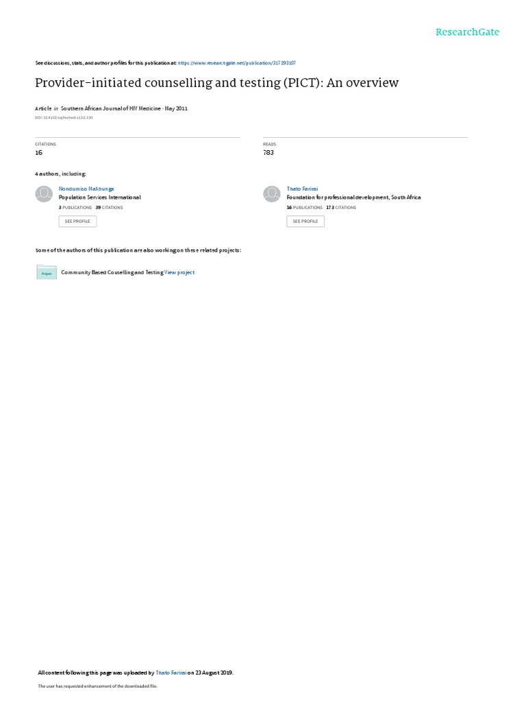 Provider-Initiated Counselling and Testing PICT An | PDF | Hiv/Aids ...