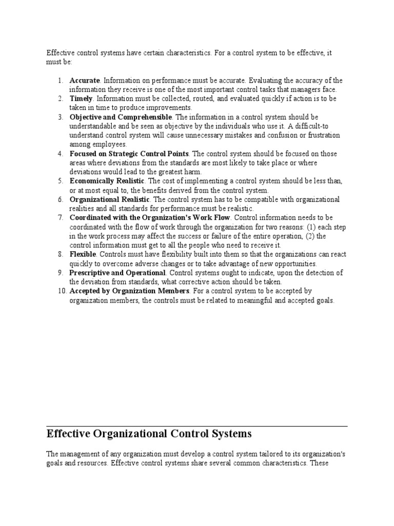 The Characteristics of Effective Organizational Control Systems | PDF ...