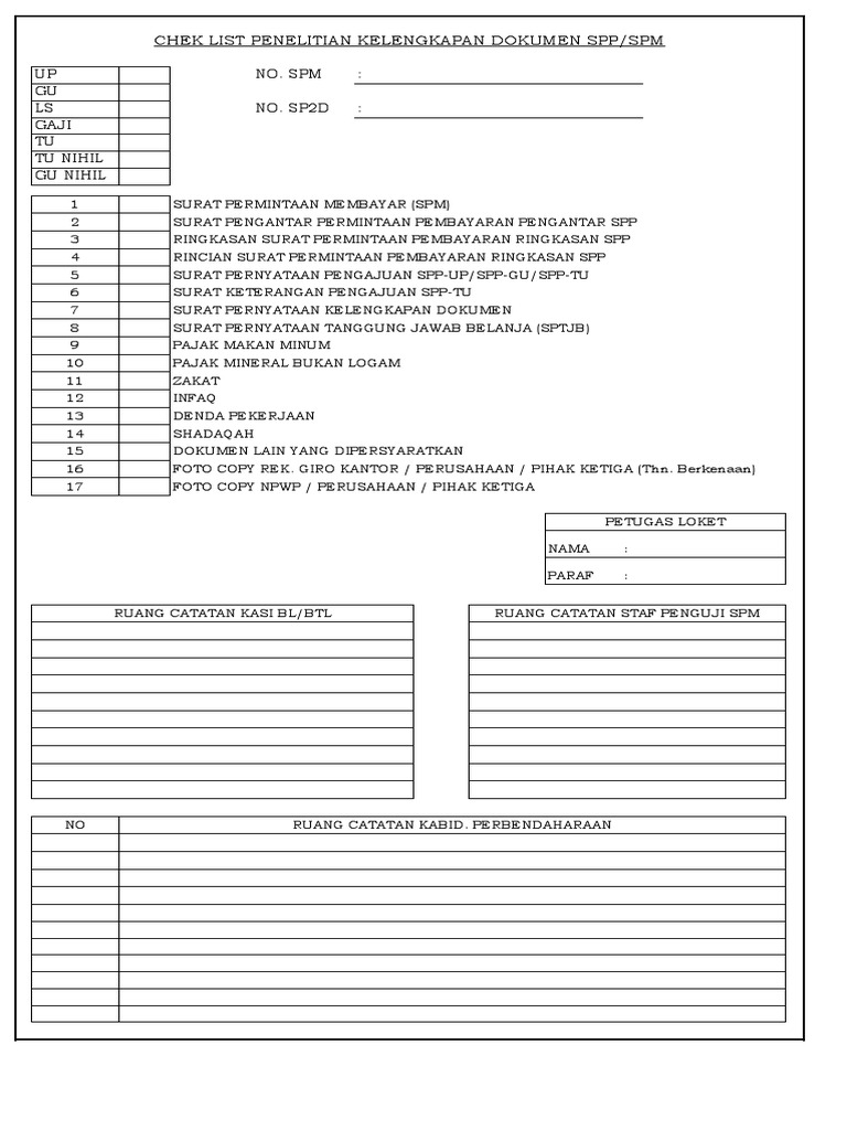 Blangko Cek List Spp. SPM 2019 | PDF