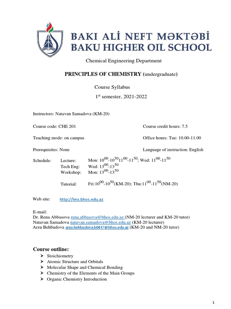 Chemistry Course Syllabus | PDF | Chemical Bond | Chemistry