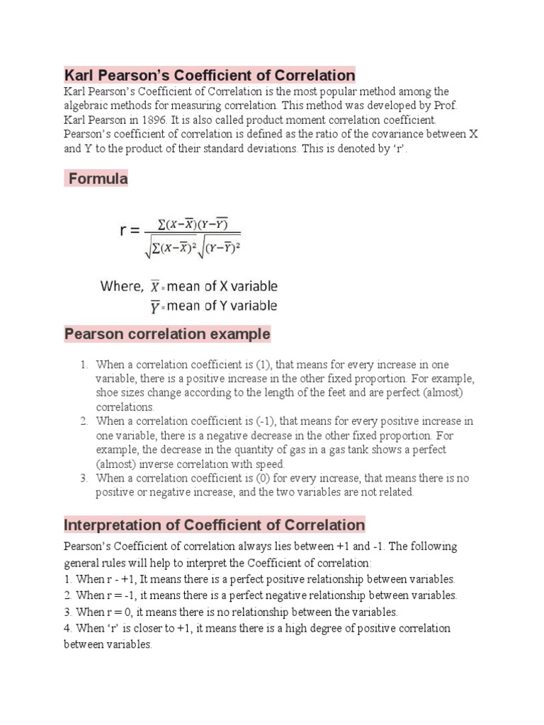 Karl Pearson's Coefficient of Correlation: Formula | PDF | Variable ...