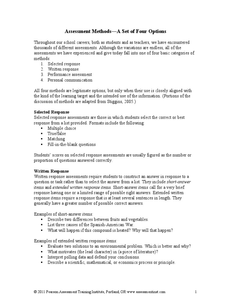 Assessment Methods + Target Method Match Copy Black and White | PDF ...