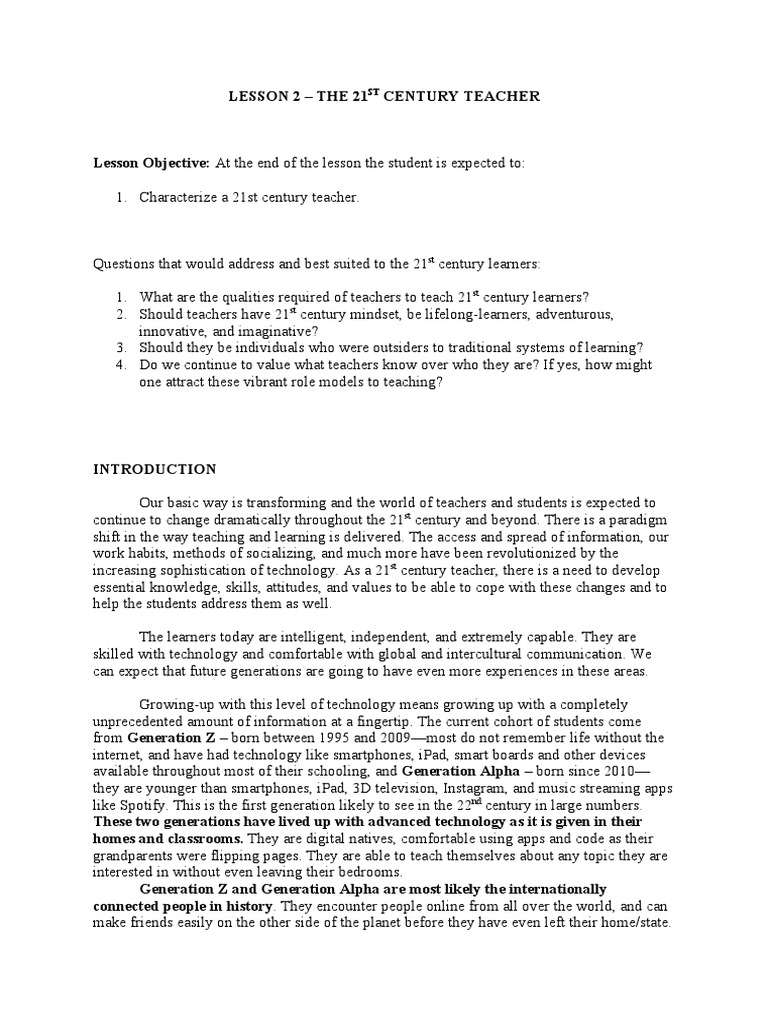 Chapter 2 LESSON 2 21st Century Teacher | PDF | Information Literacy ...