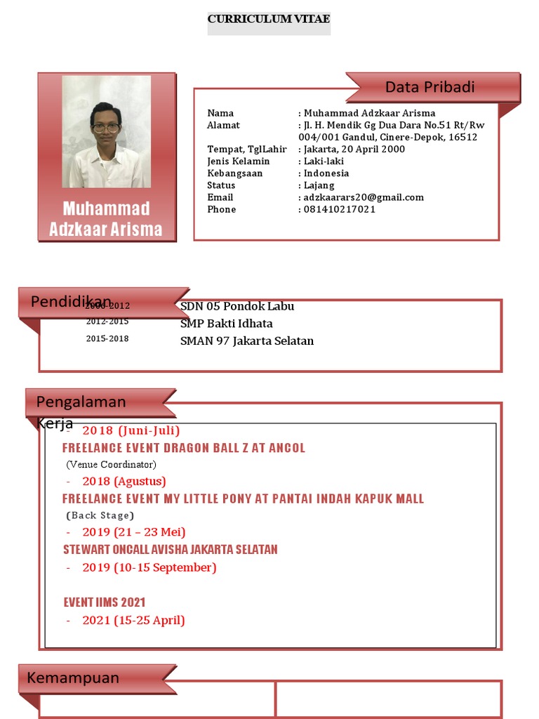 Data Pribadi: Muhammad Adzkaar Arisma | PDF