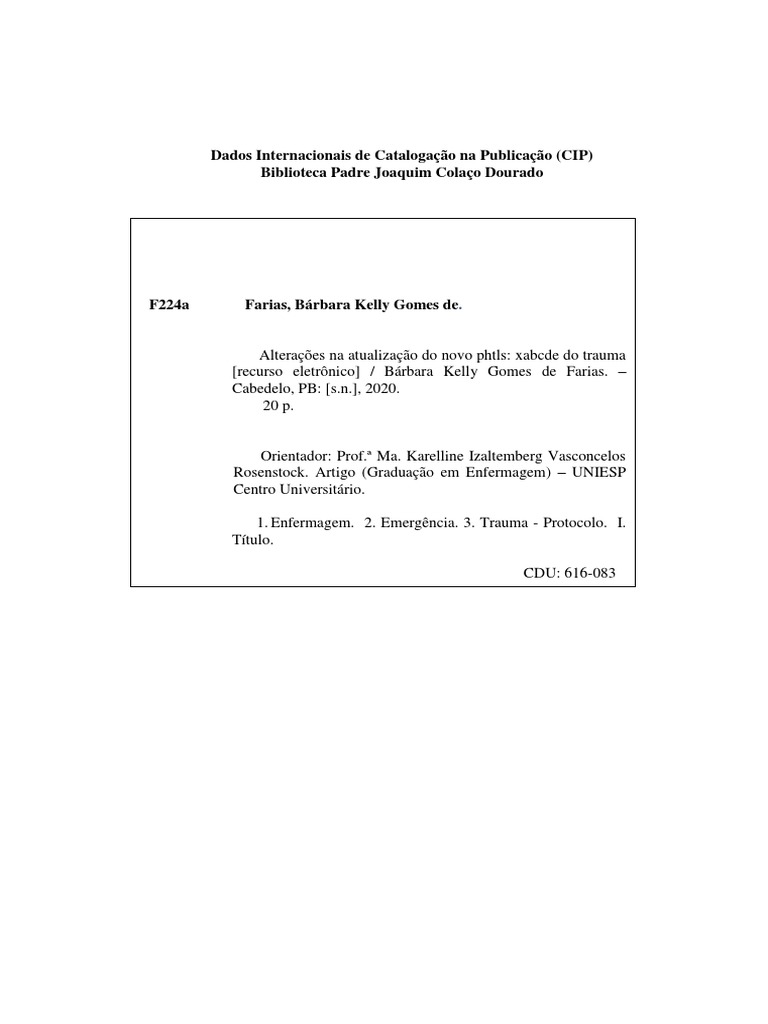 Alteracoes Na Atualizacao Do Novo Phtls Xabcde Do Trauma Autor A Farias ...