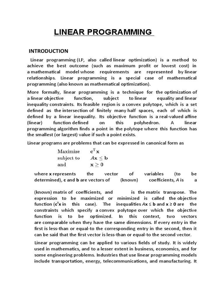 Linear Programming: X in This Case) - The Inequalities Ax B and X 0 Are ...