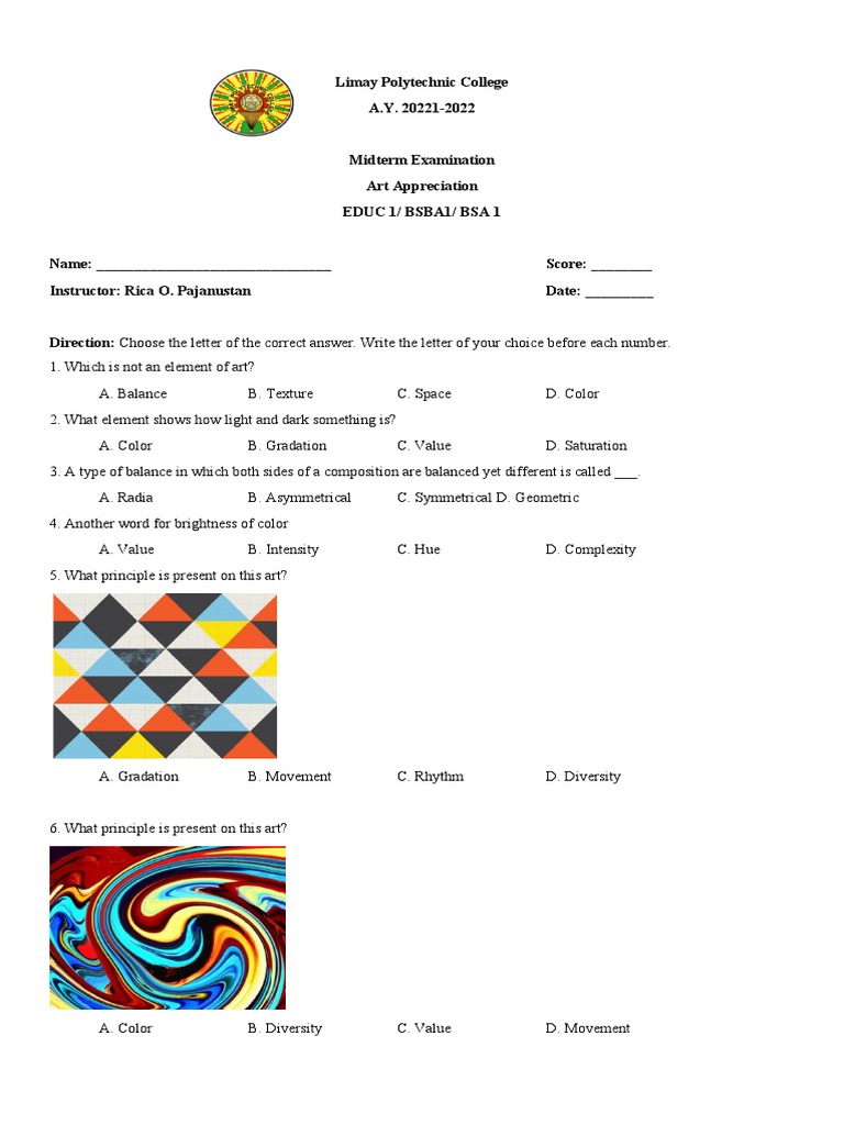 Midterm Art App 2021-2022 | PDF | Composition (Visual Arts) | Aesthetics