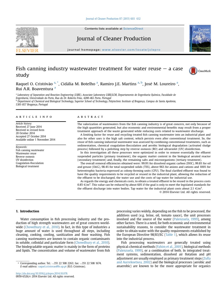 Journal of Cleaner Production | PDF | Sewage Treatment | Membrane