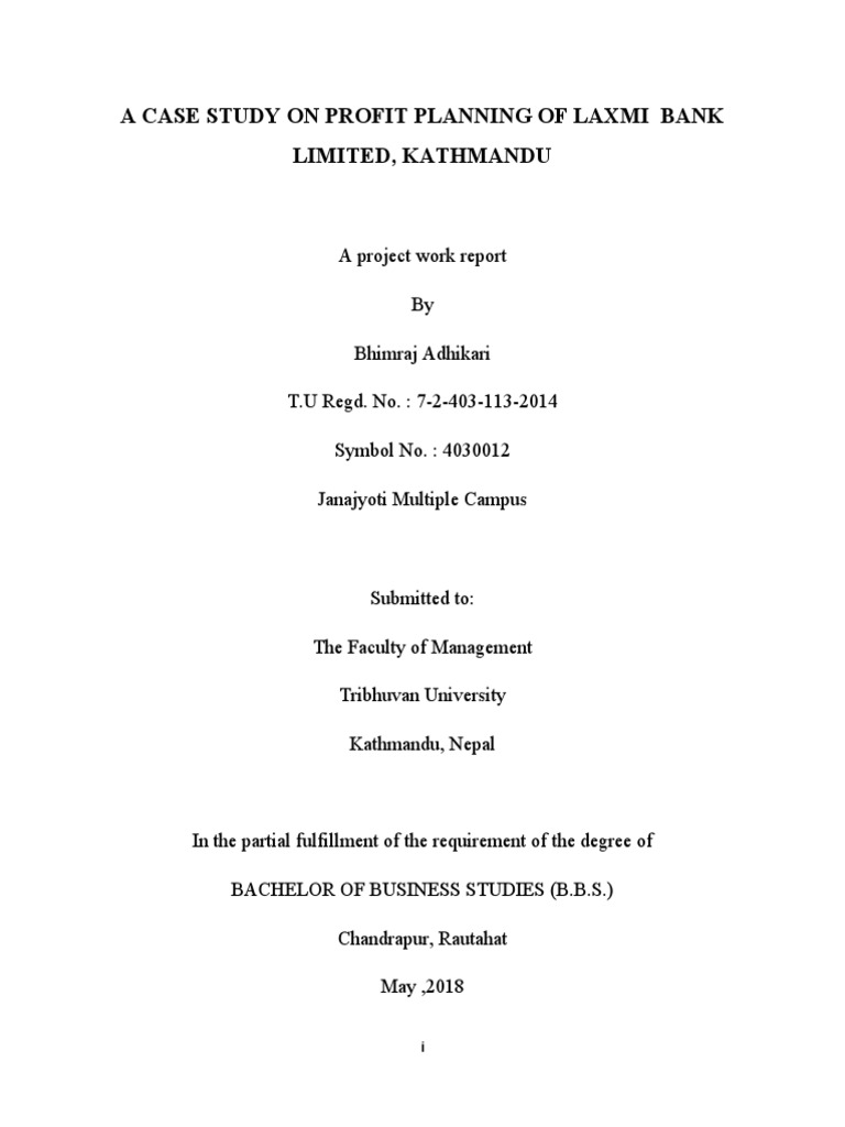 A Case Study On Profit Planning of Laxmi Bank Limited, Kathmandu | PDF | Expense | Banks