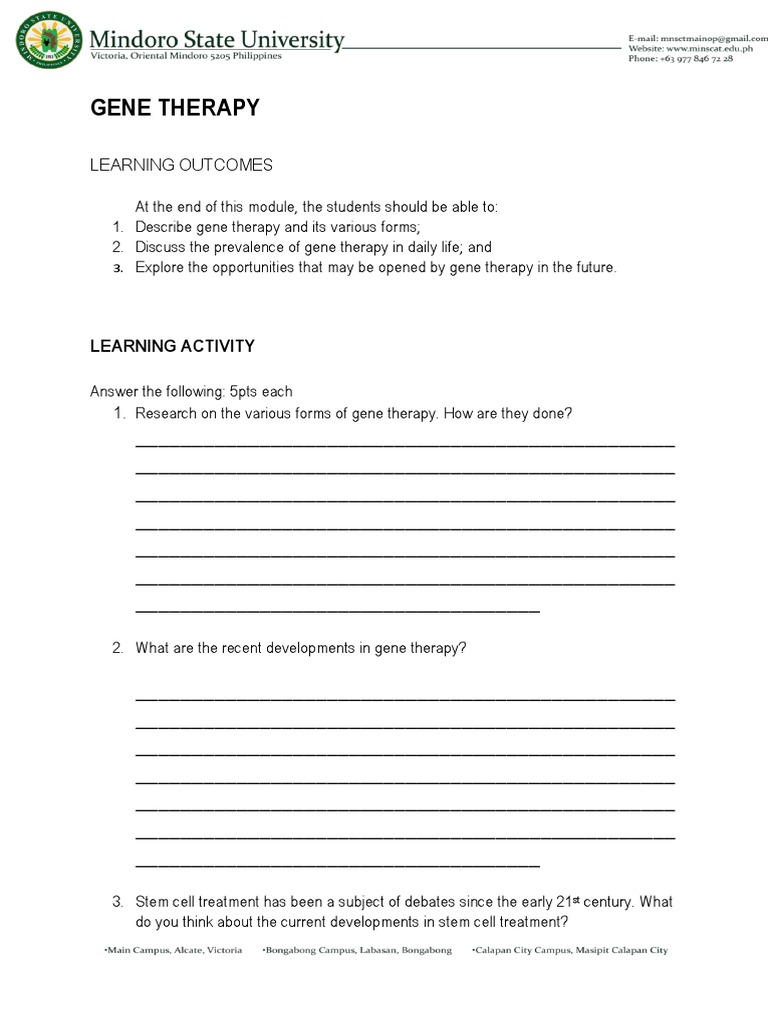 Gene Therapy Activity | PDF | Gene Therapy | Stem Cell
