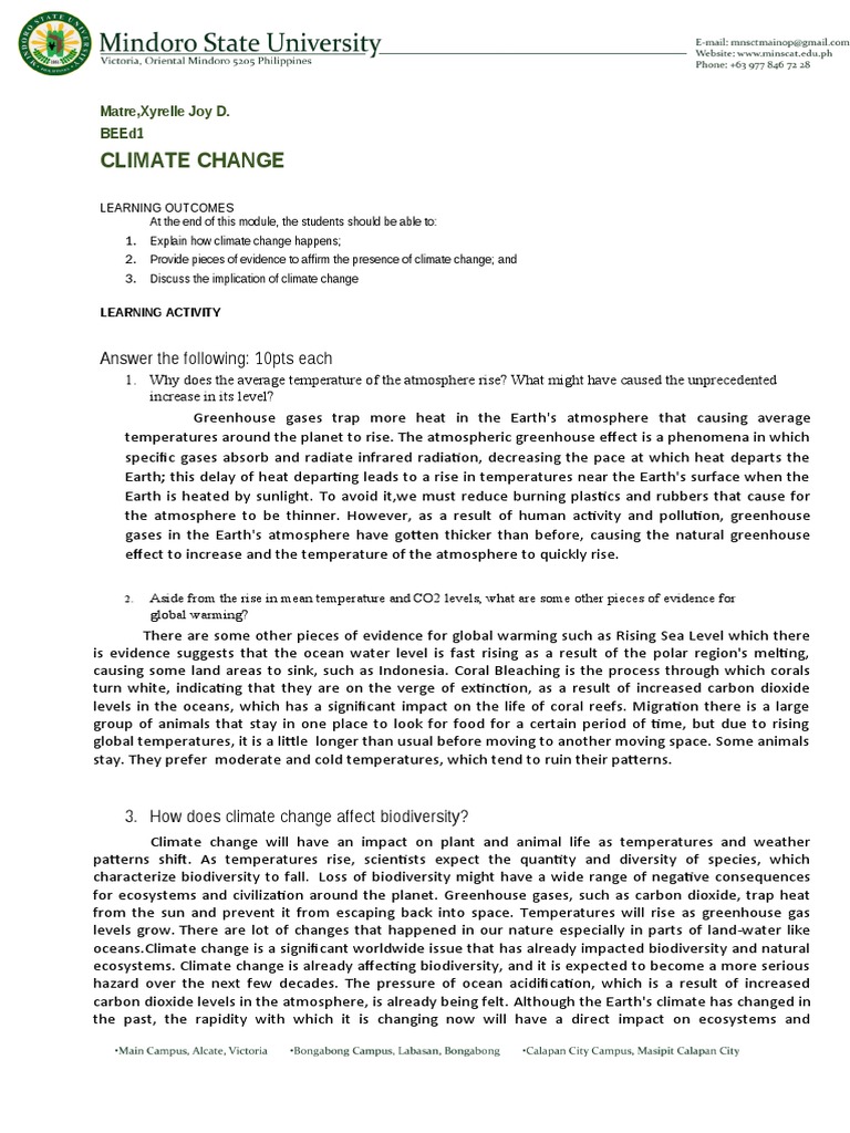 Climate Change: Answer The Following: 10pts Each | PDF | Climate Change ...