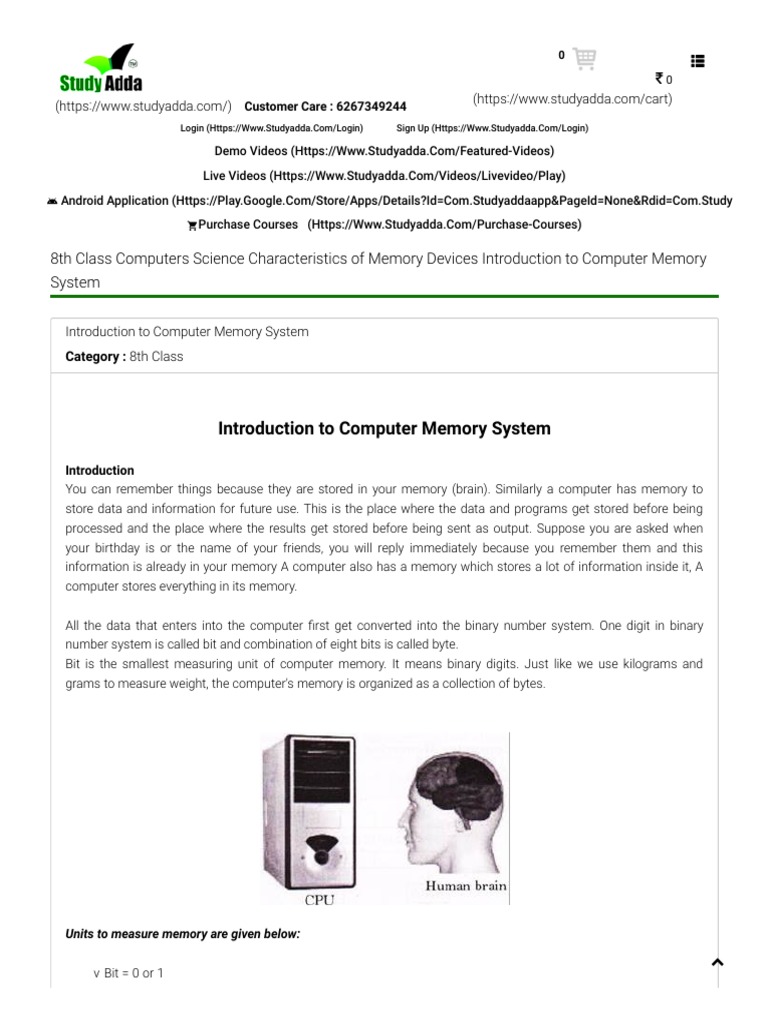 Computer Unit1 Types Of Memory Pdf Computer Data Storage Random Access Memory 