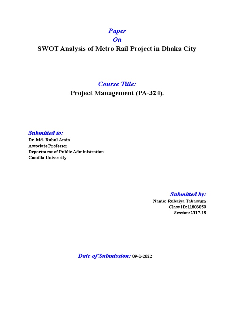 SWOT Analysis of Metro Rail Project in Dhaka City: Paper On | PDF ...