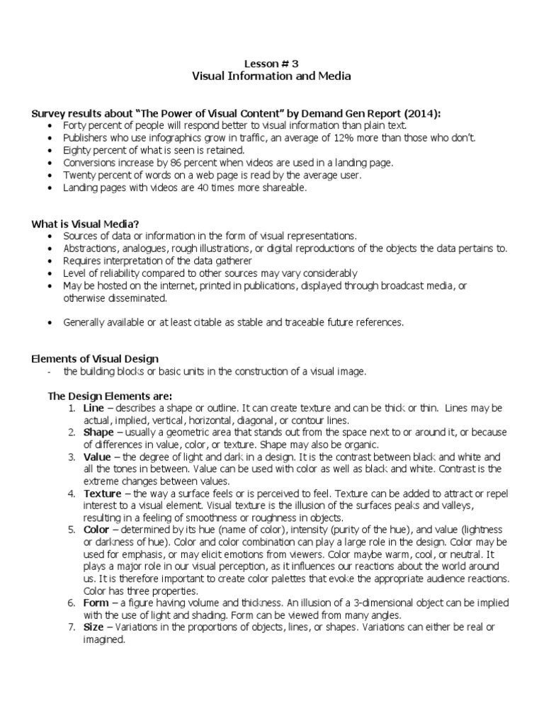 Visual Information and Media: Lesson # 3 | PDF | Composition (Visual ...