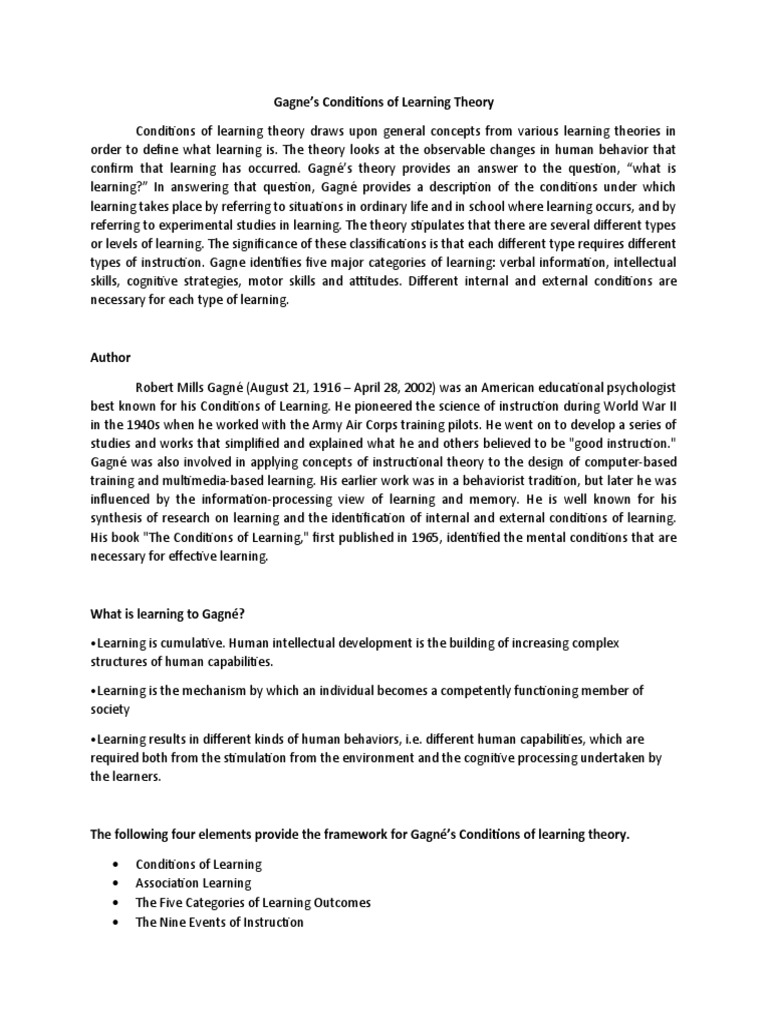 Gagnes Conditions of Learning Theory | PDF | Learning | Attitude ...