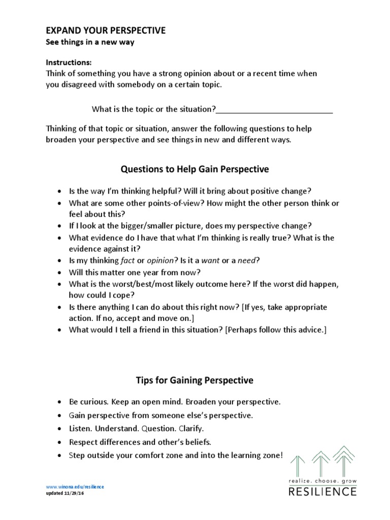 Taking Perspective Worksheet | PDF